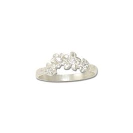 Sterling Silver Hawaiian Plumeria Leis Ring with CZ