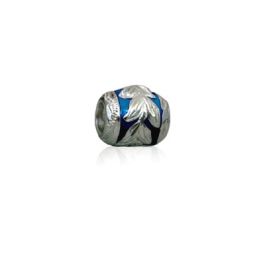 Sterling Silver Hawaiian Rhodium Blue Enamel Maile Bead