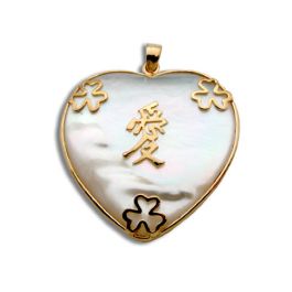 14KT Gold Chinese Character Love with Heart Shaped MOP (Mother of Pearl ...