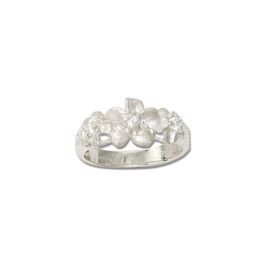 Sterling Silver Triple Hawaiian Plumeria Flowers Ring with CZ