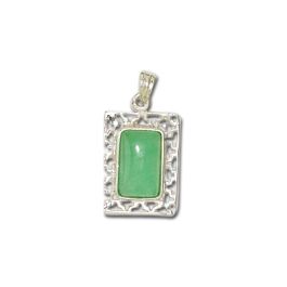 Sterling Silver Rectangular Shaped Green Jade Frame Pendant